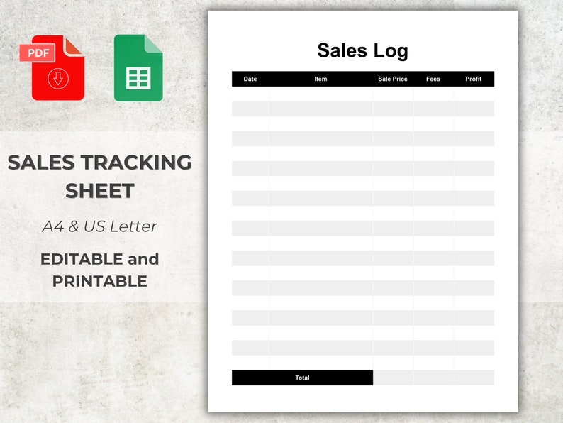 Sales Log Printable, Editable Google Sheets, Sale Recorder, Sale Fee ...