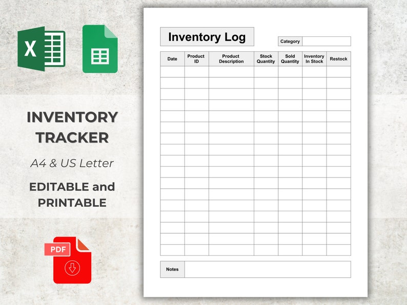 Inventory Log Excel/google Sheets, Inventory Printable, Editable ...