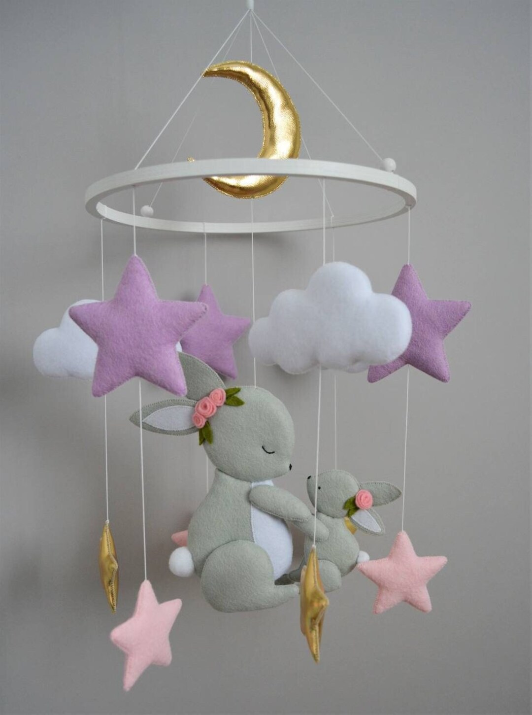 Bunny Baby Mobile Girl, Nursery Mobile With Rabbits, Cot Mobile Bunnies ...