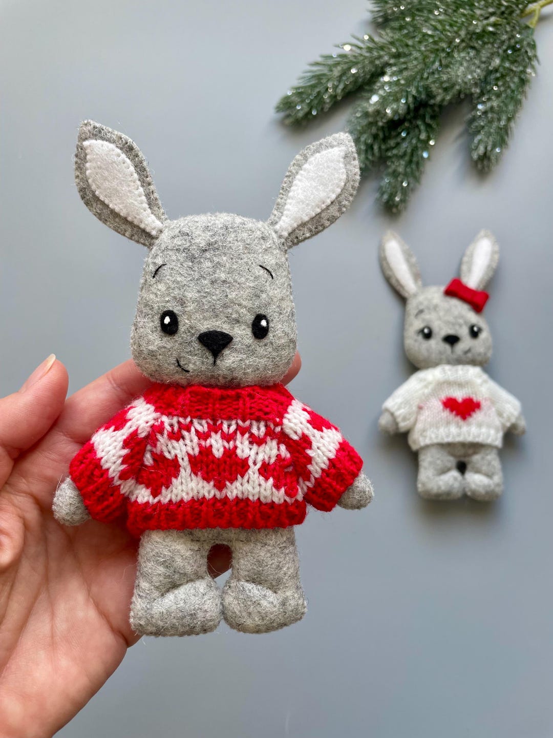Felt Bunny Ornaments, Felted Animal Valentines, Felt Toys Bunny, Felted ...
