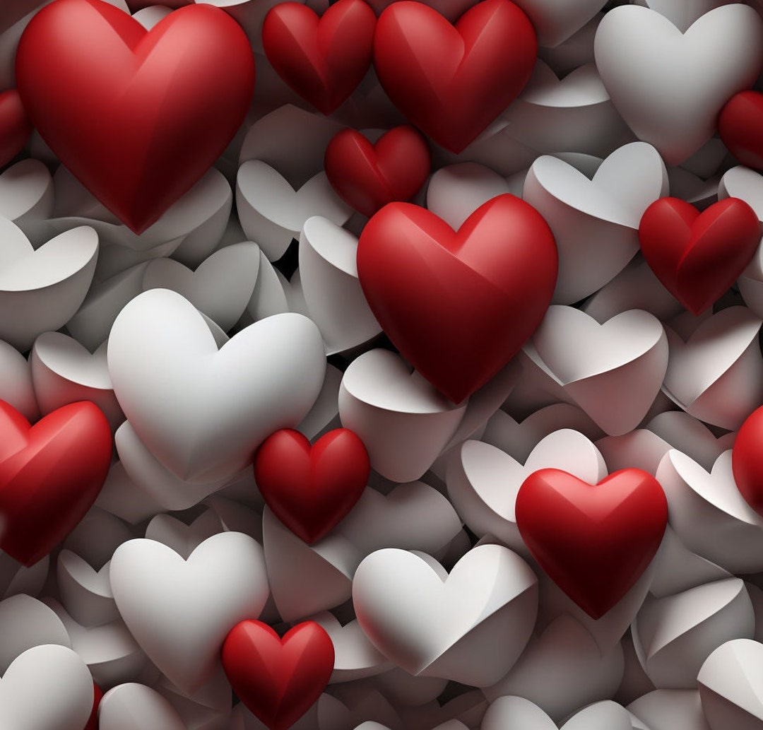 21 File Bundle, 2d, 3d Seamless Heart Shaped Patterns, Instant Digital ...