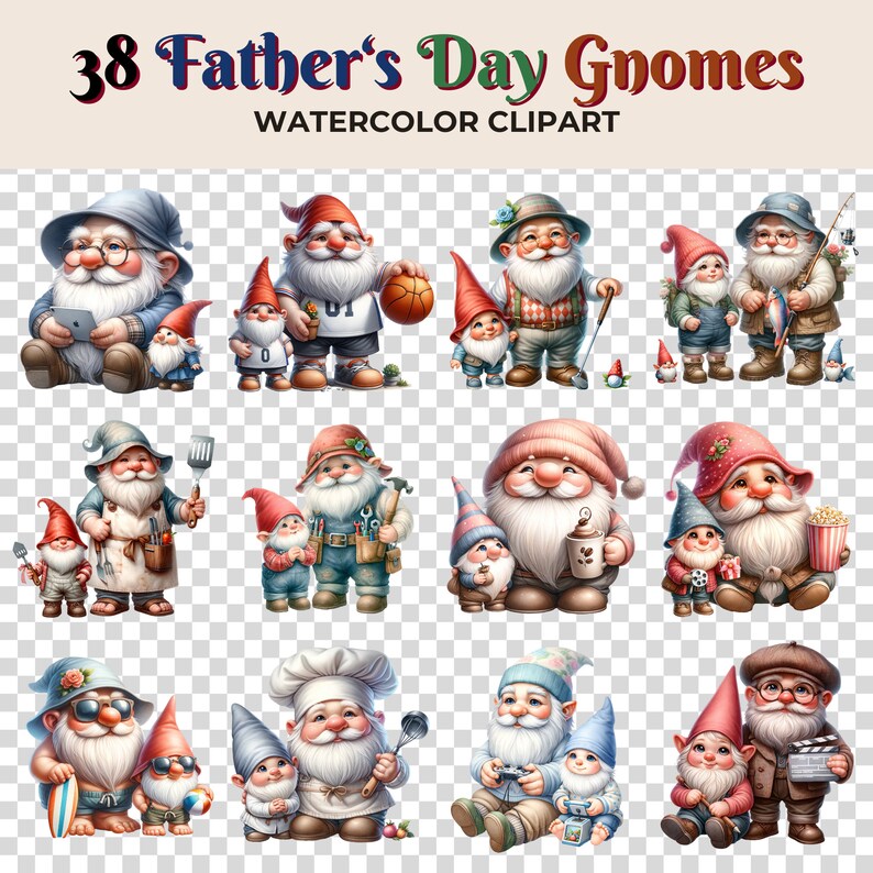 Watercolor Father's Day Gnomes, Father's Day Clipart, Gnome Clipart ...