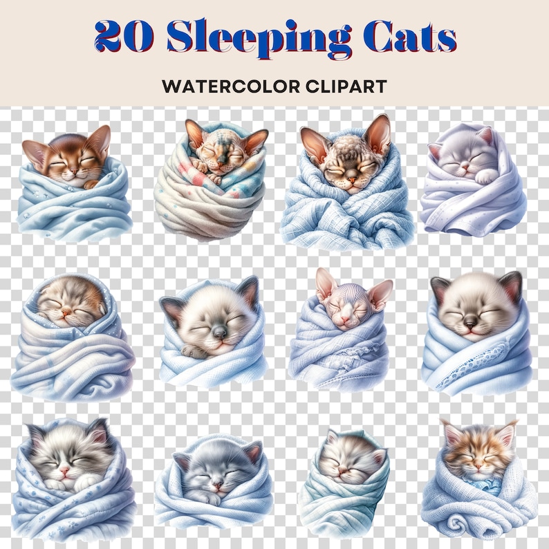 Sleeping Clipart, Cat Graphics, Cute Baby Cat Png, Baby Blanket Clipart ...