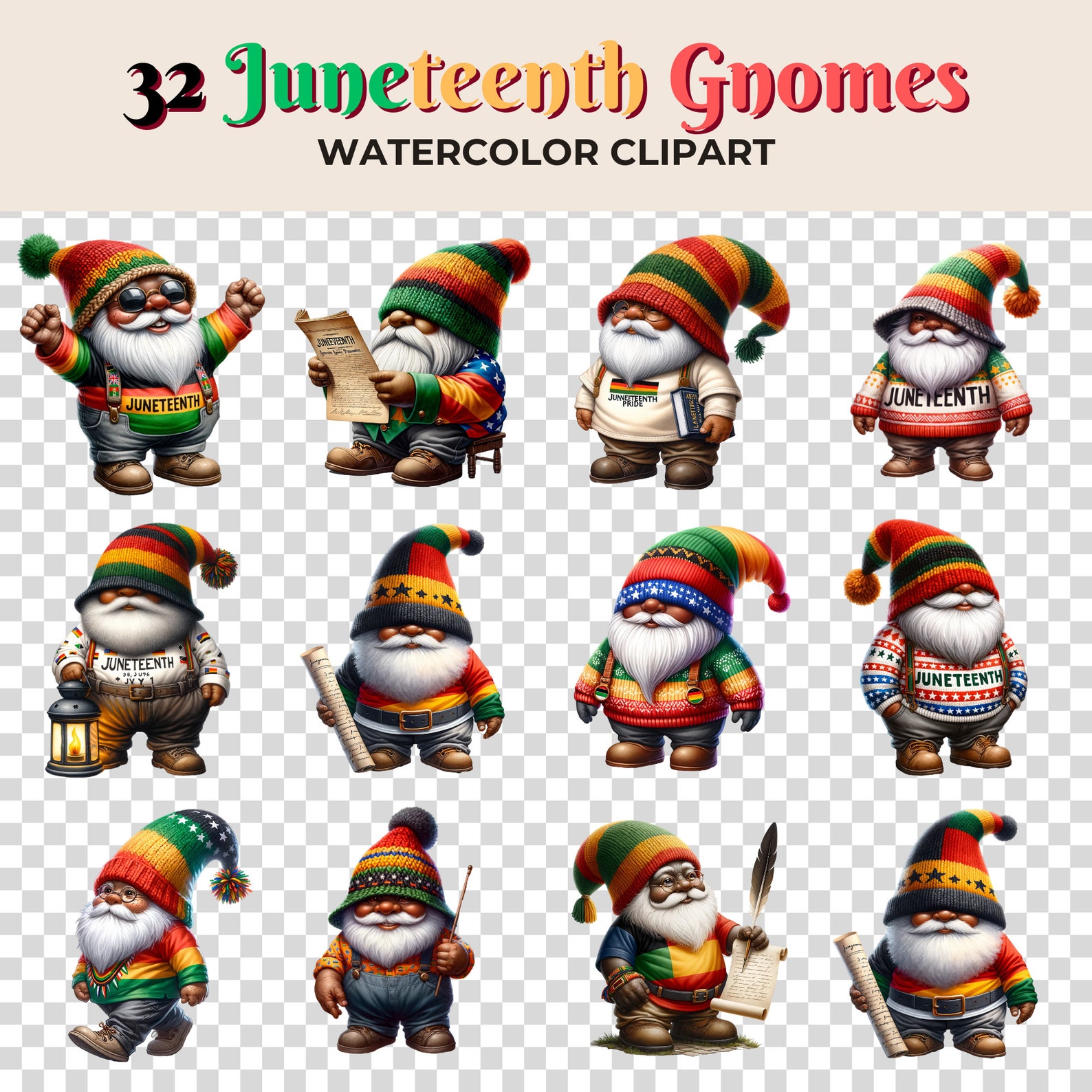 Watercolor Juneteenth Gnomes, African Gnomes, Black History Month ...