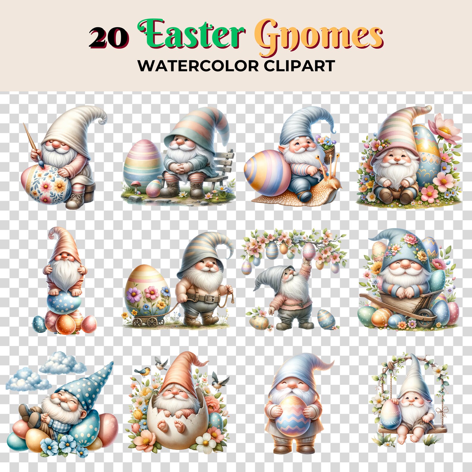 Watercolor Easter Gnomes, Spring Gnomes, Easter Gnome Clipart, Spring ...