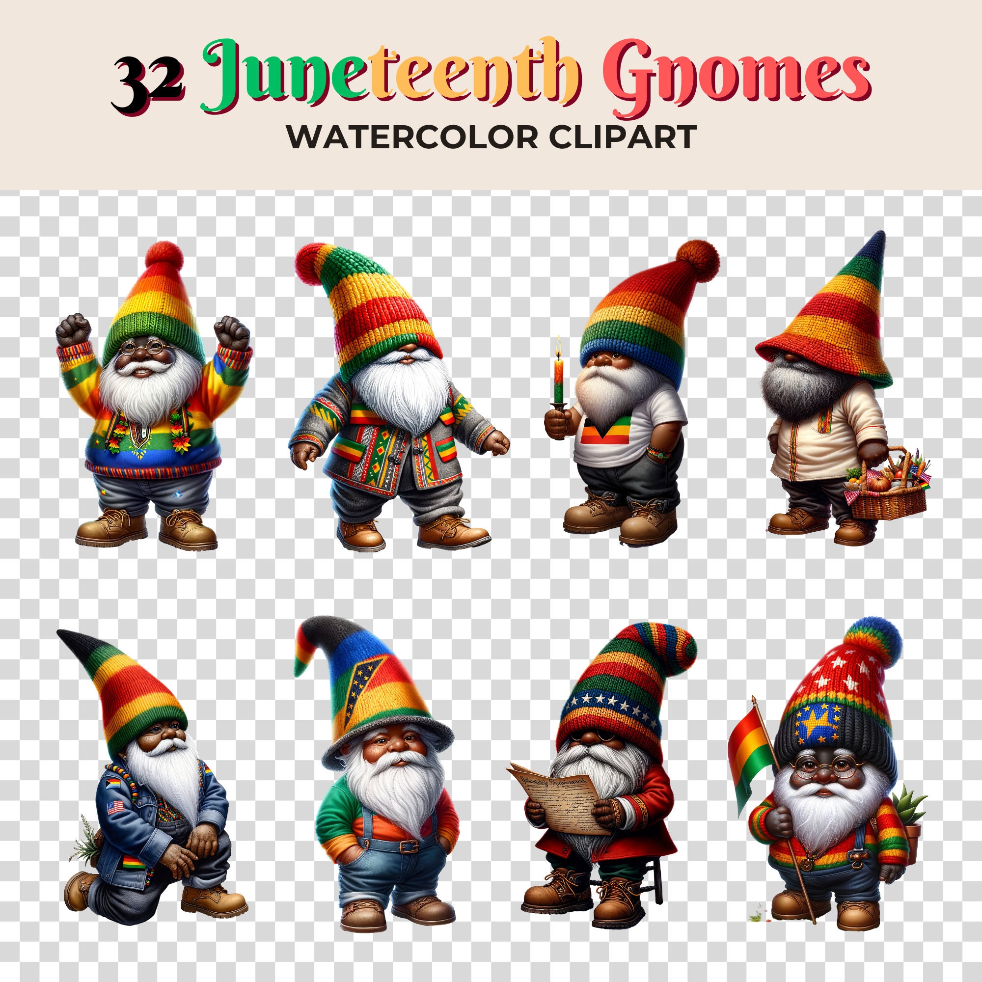 Watercolor Juneteenth Gnomes, African Gnomes, Black History Month ...