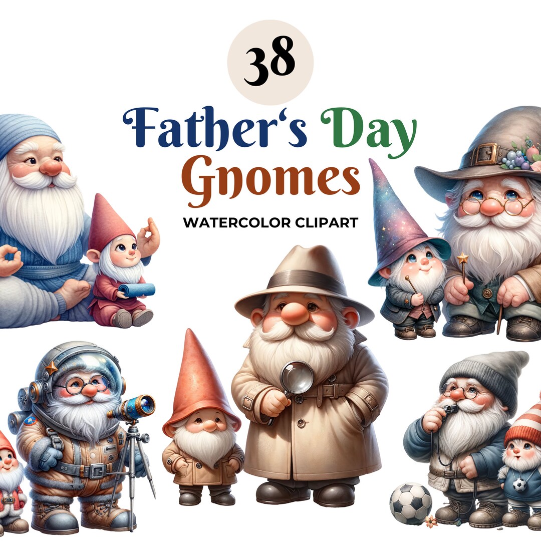 Watercolor Father's Day Gnomes, Father's Day Clipart, Gnome Clipart ...