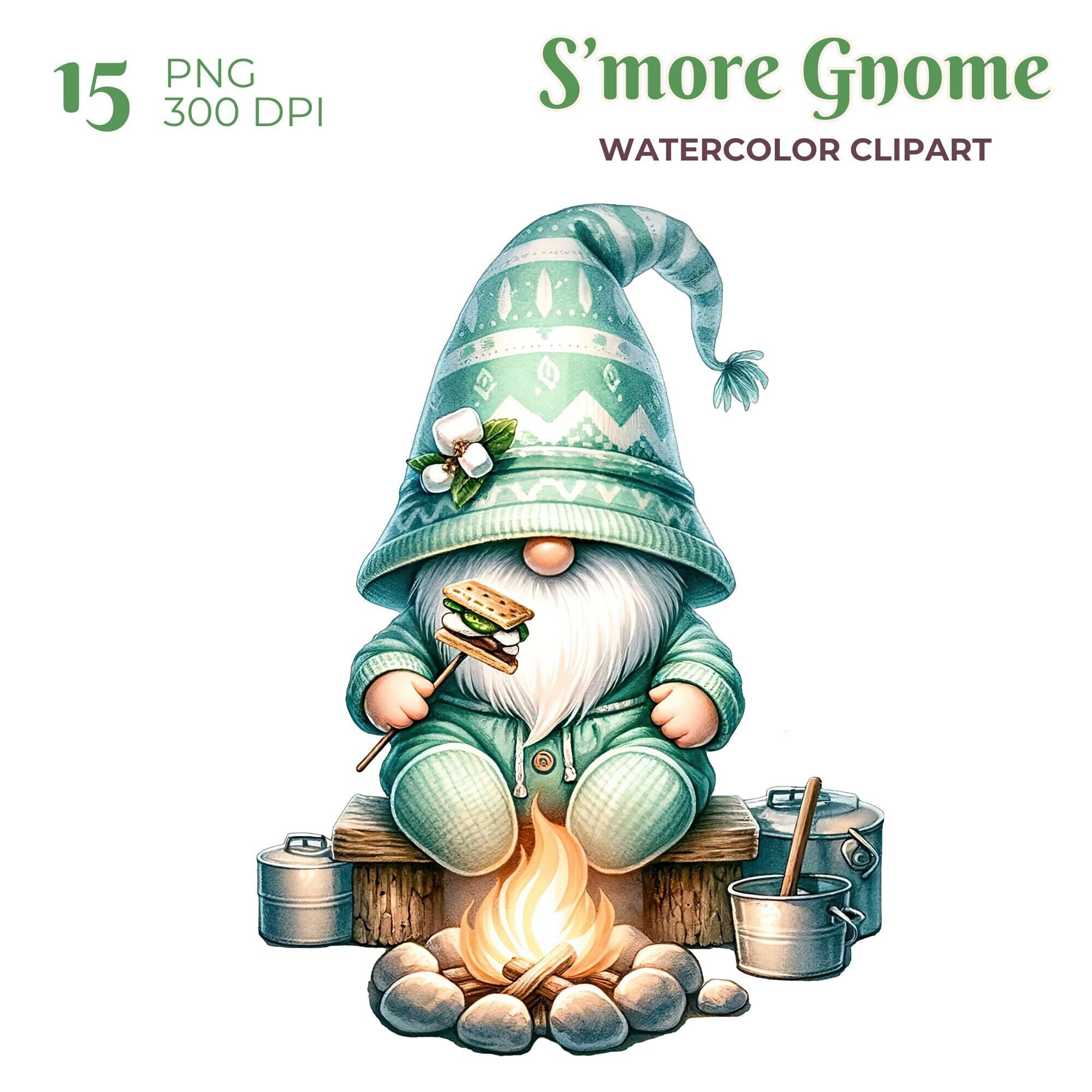 Watercolor S'more Gnome, Camping Gnome, Marshmallow Gnome, Clipart ...