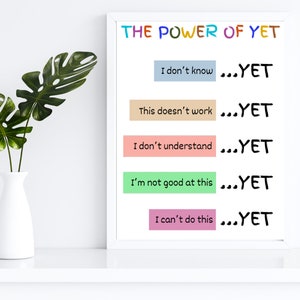 The Power of yet Growth Mindset Poster for Children, Homeschool, and ...