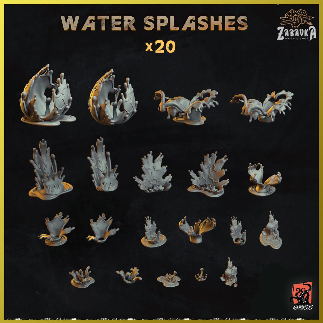 3D PRINTED Spell Splash FX Water Acid Magic Attack Customize Base and ...