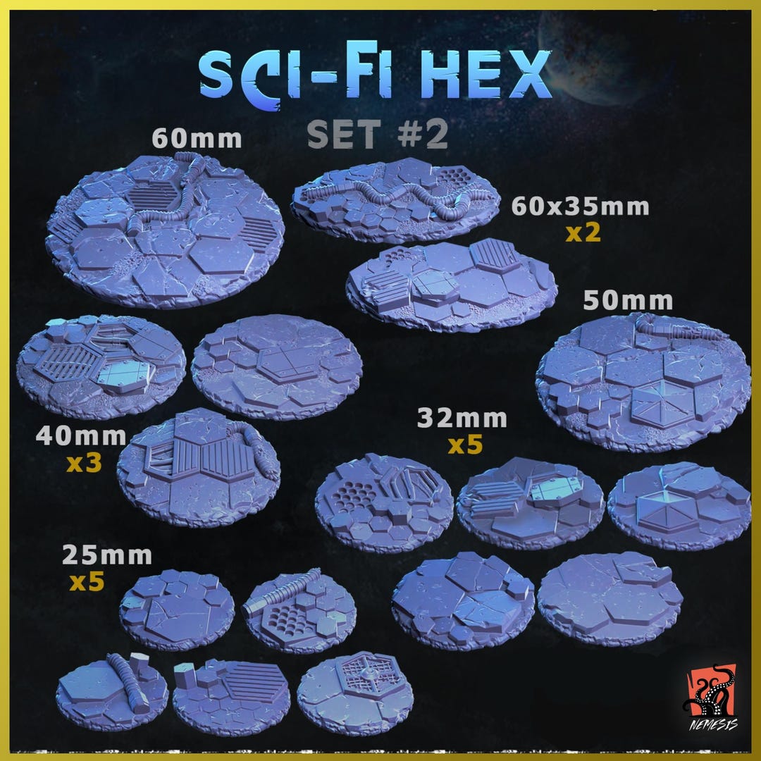 3D PRINTED Hexagonal Cyberpunk Futuristic Terrain Floor - Custom Bases ...
