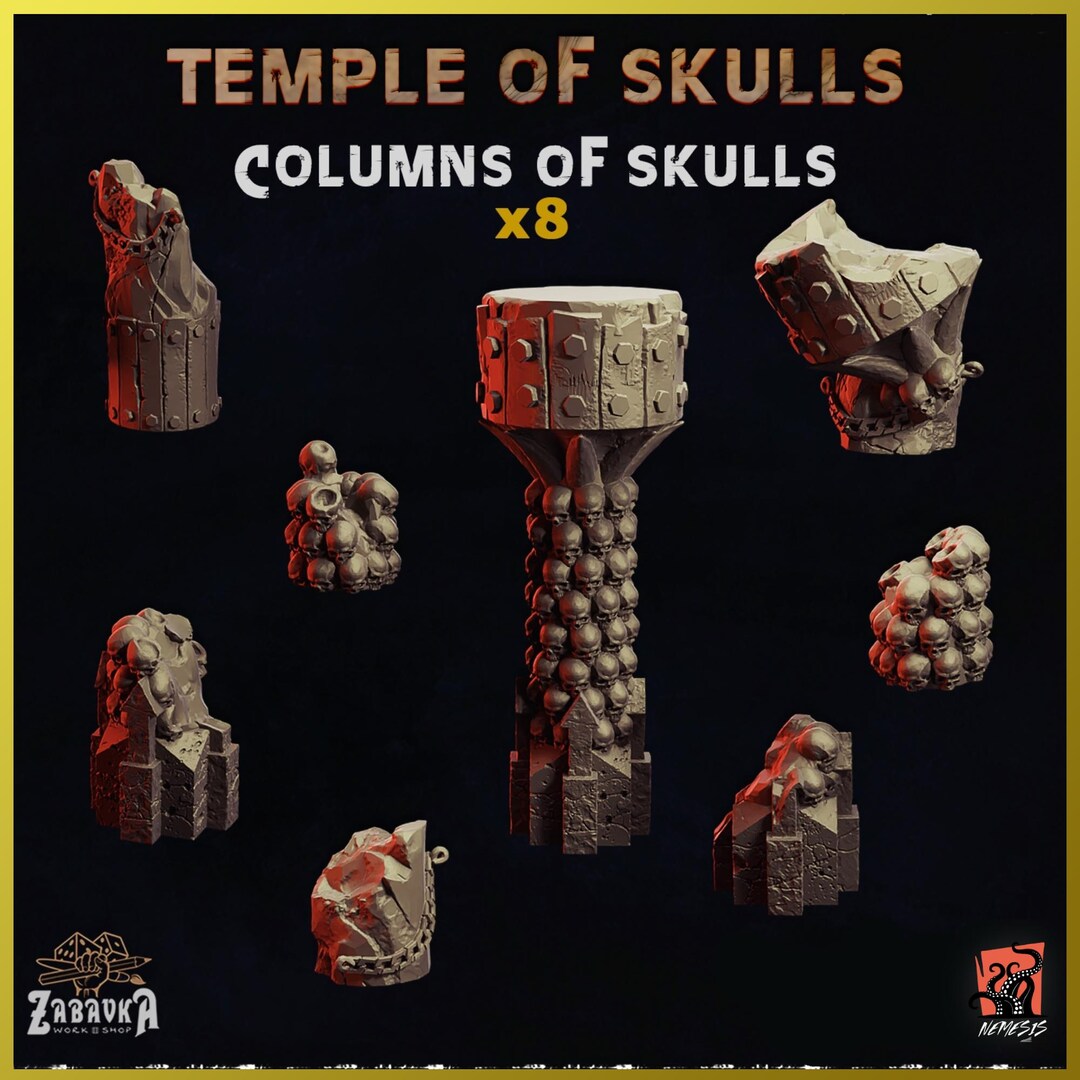 3D PRINTED Temple Column Stone Skulls in Ruins for Customizing Base and ...