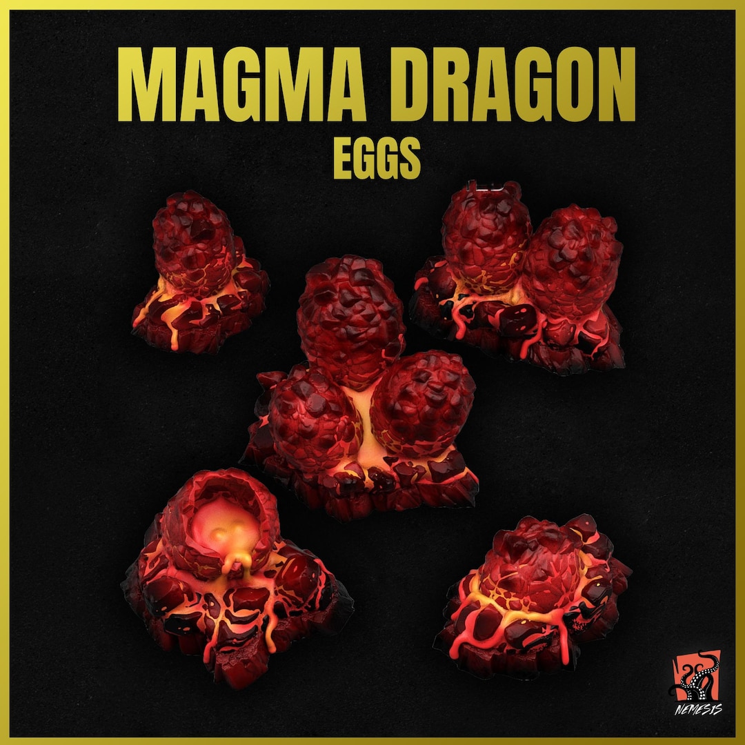 3D PRINTED Red Dragon Egg Nest Volcano Magma Creature Fantasy Dungeon ...