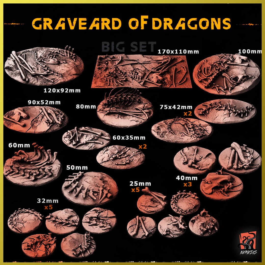 3D PRINTED Cave Bones Dungeon Lair Dragon Skull Animal Remains Custom ...