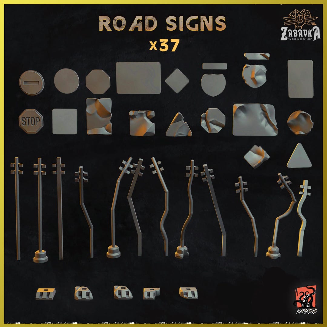 3D PRINTED Traffic Signs City Ruins Trash Metal Street Customize Base and Diorama With Bits ...