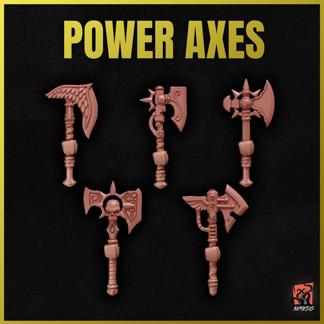 3D PRINTED One-handed Power Axe Imperial Heraldry Skulls and Wings ...