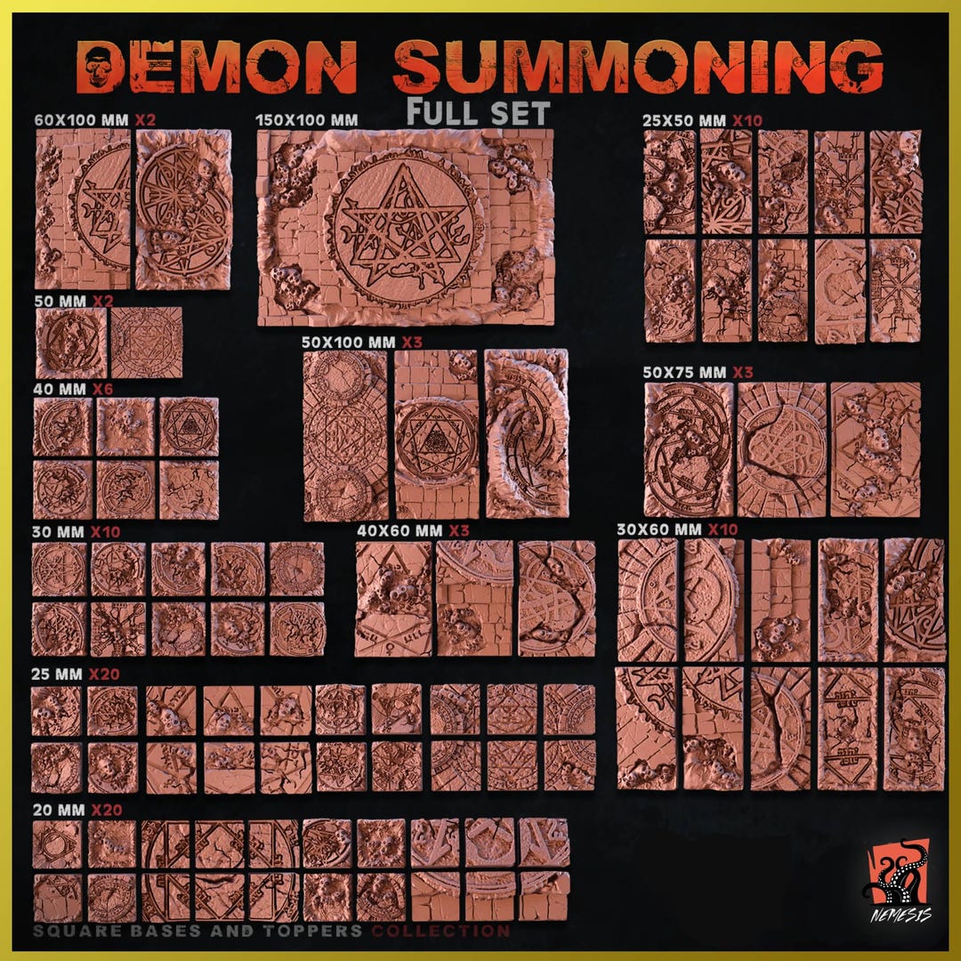 3D PRINTED Infernal Demon Invocation Ritual Floor - Custom Square Bases ...