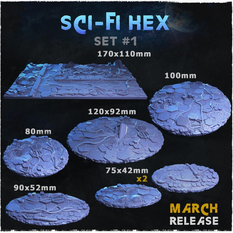 3D PRINTED Hexagonal Cyberpunk Futuristic Terrain Floor - Custom Bases ...
