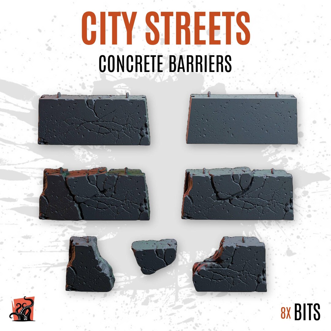 3D PRINTED Cement Barriers Urban Barricade City to Customize Base and ...