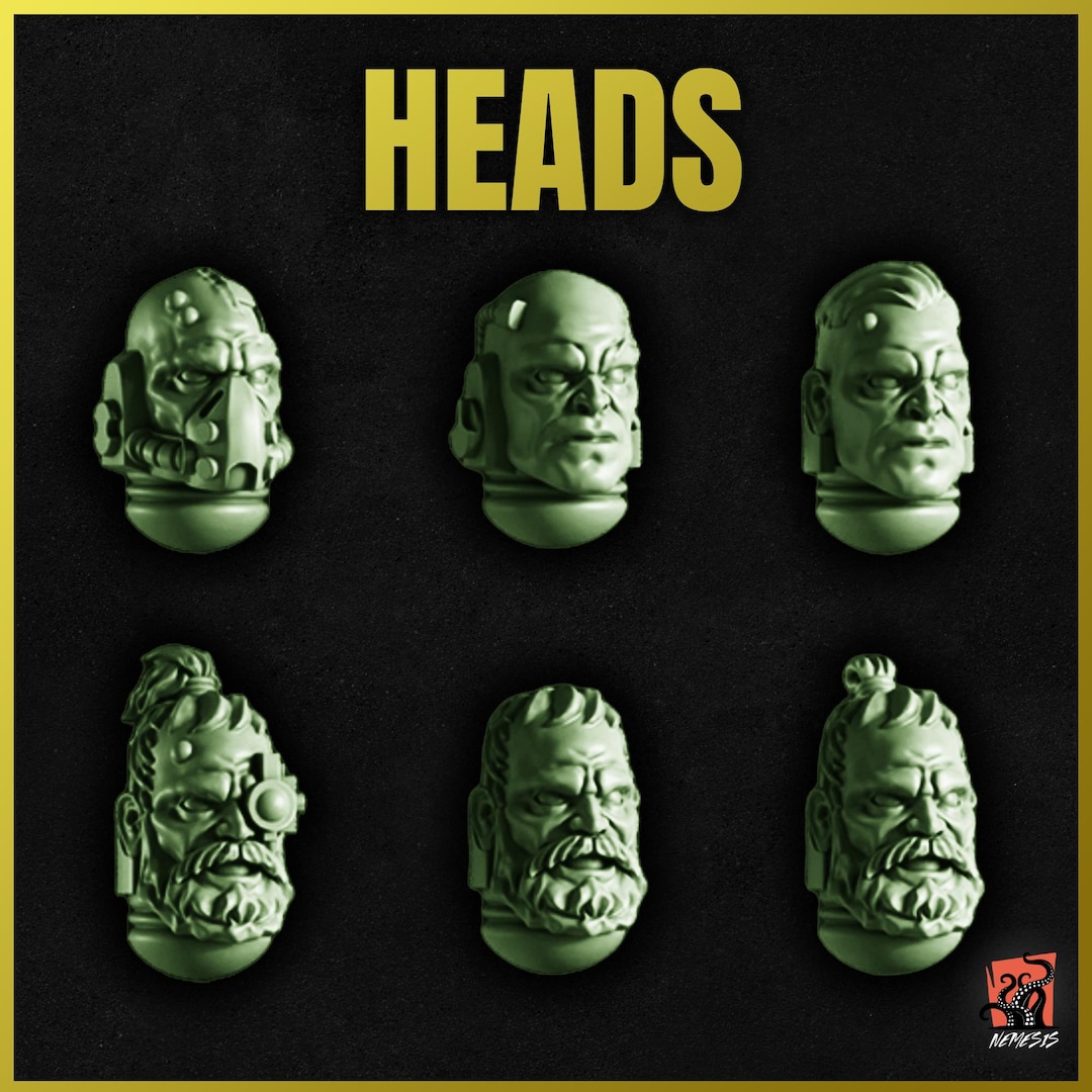 3D PRINTED Futuristic Monastic Soldier Heads Devout Warrior Stern Face ...