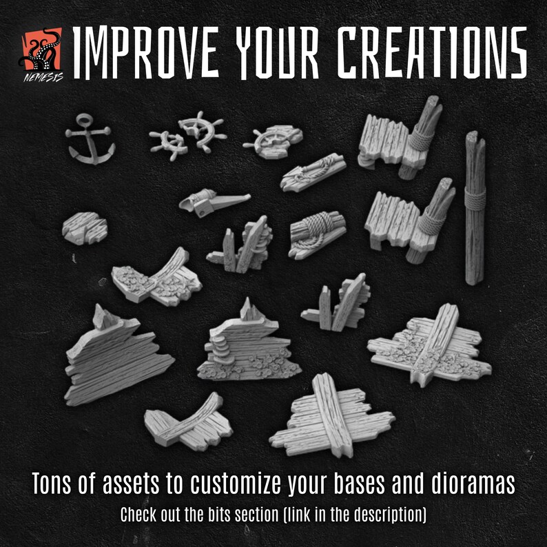 3D Printed Sunken Pirate Ship Deck Treasure Island Reef - Custom Bases ...
