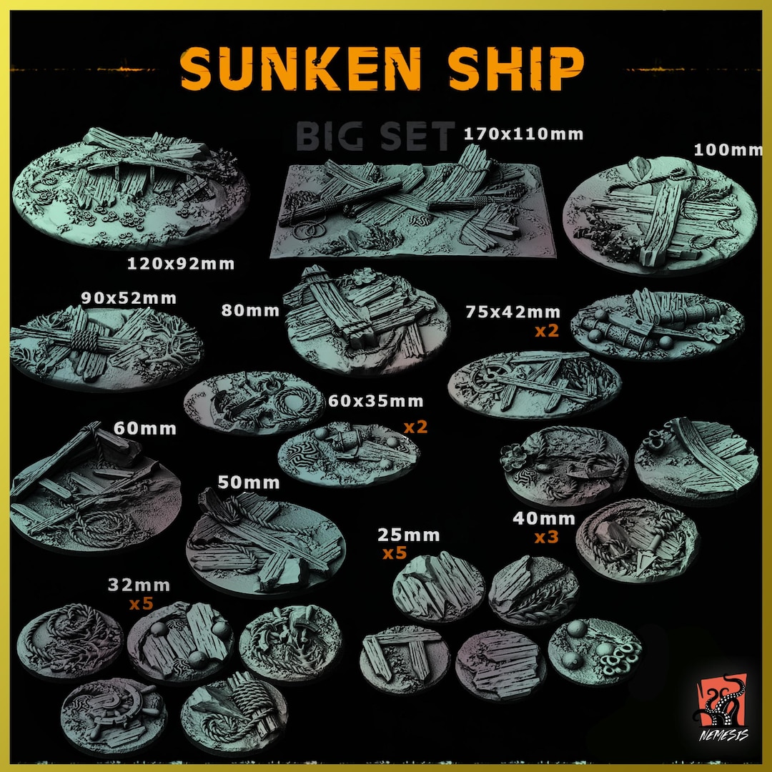 3D Printed Seabed Sunken Pirate Ship Wreck Treasures Ocean Custom Bases ...