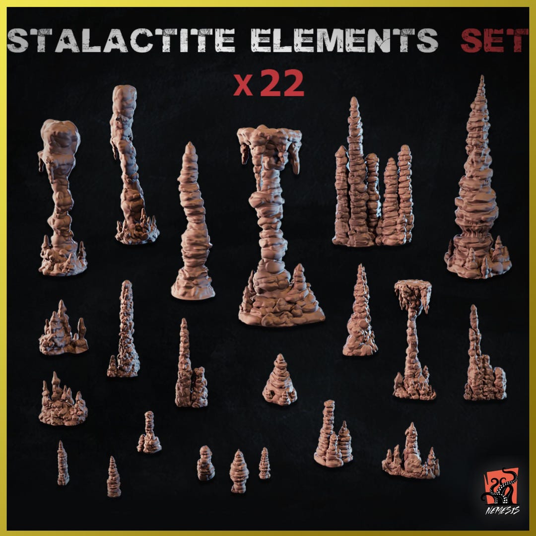 3D PRINTED Stalactite Column Stone Cave Deep Cavern Custom Bases and ...