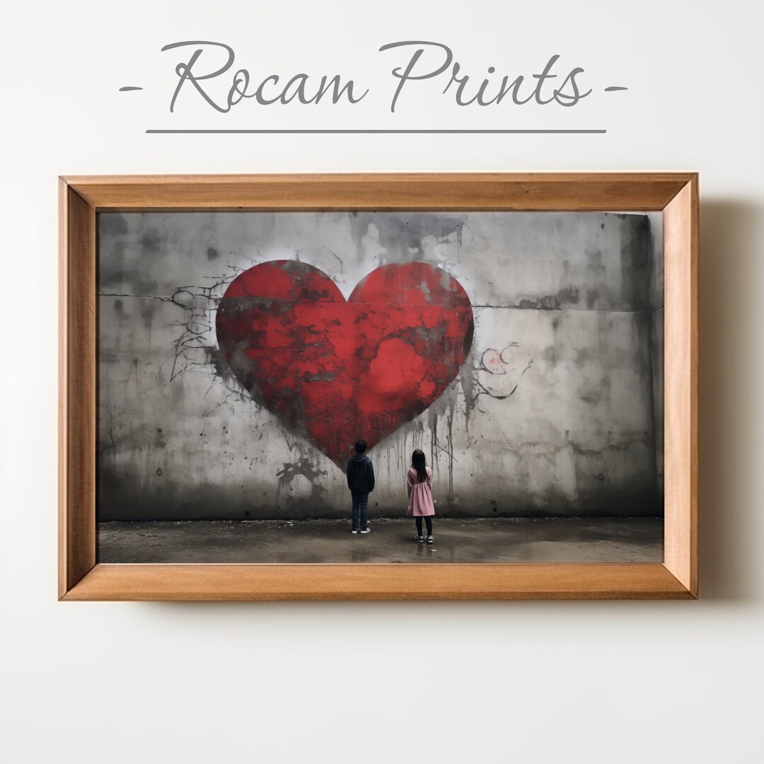 Printable Painting Home Decor Concrete Wall Heart Emotional Feeling ...