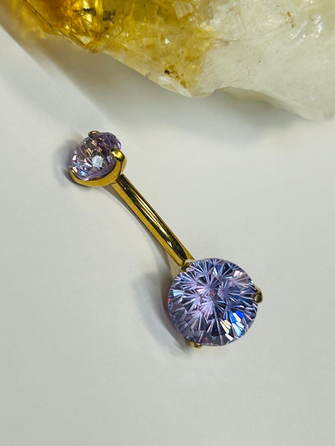 Gold Titanium Belly Bar Firework CZ • Internally Threaded Navel Ring ...