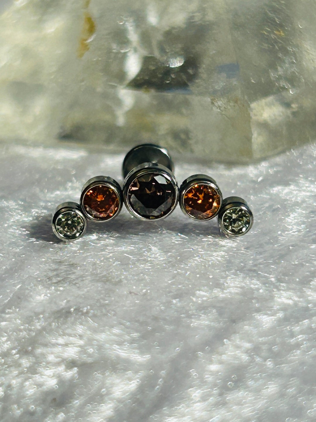 Gem Crescent Labret Stud: Bronze Orange & Clear, ASTM F136 Titanium - Etsy