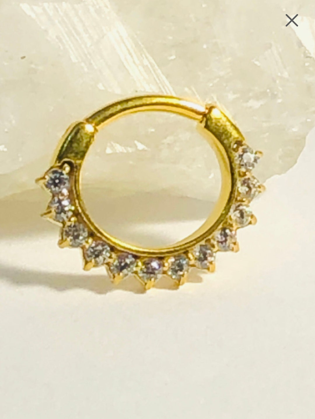 Hinged Ring With 12 Front Facing Claw Set Crystals - Gold PVD Surgical ...