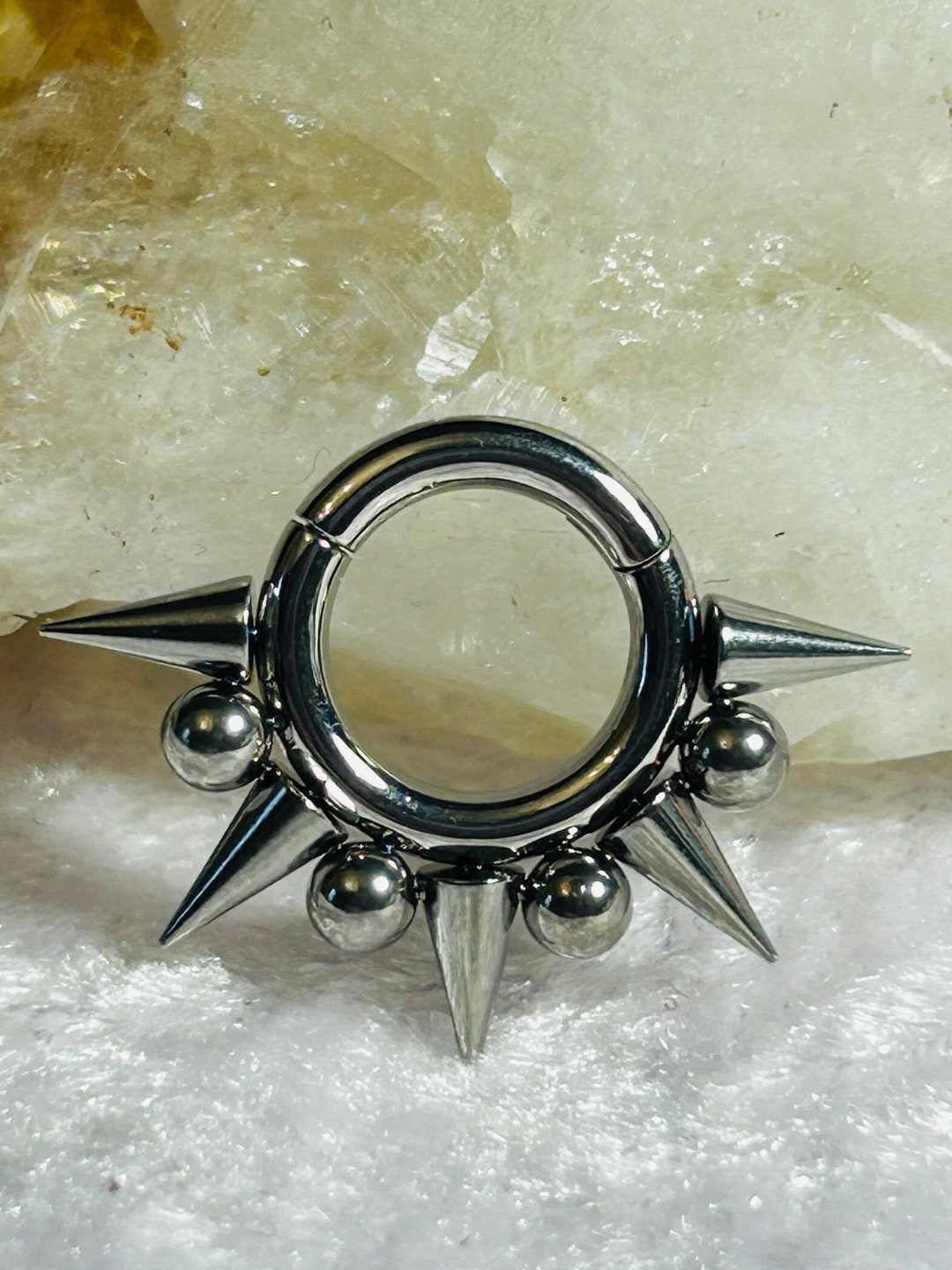 Surgical Steel Hinged Ring With Spikes & Bead Design 2mm 12g Thickness ...