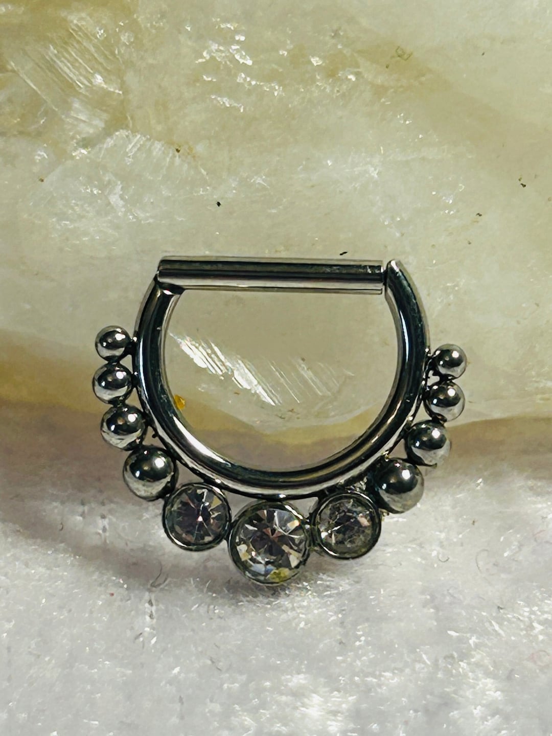 Surgical Steel Septum Clicker: Ball Edge Ring With CZ Crystals (16g ...