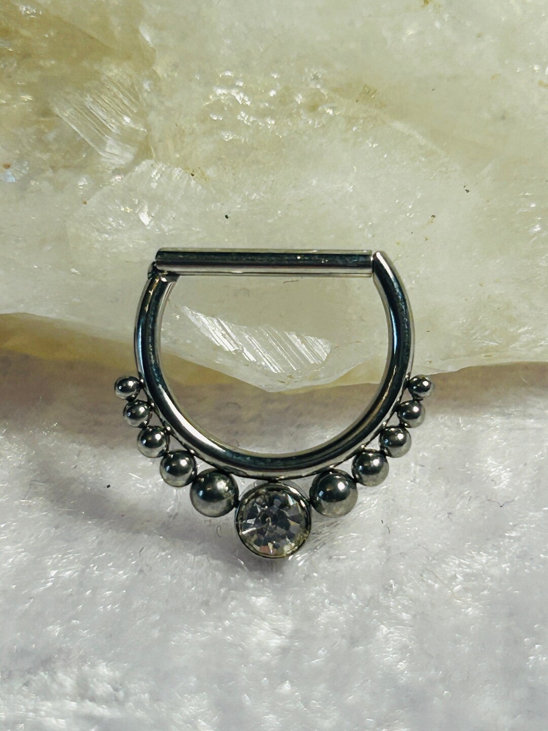 Ball Edge Hinged Septum Clicker Ring With Clear CZ Crystal - Surgical ...