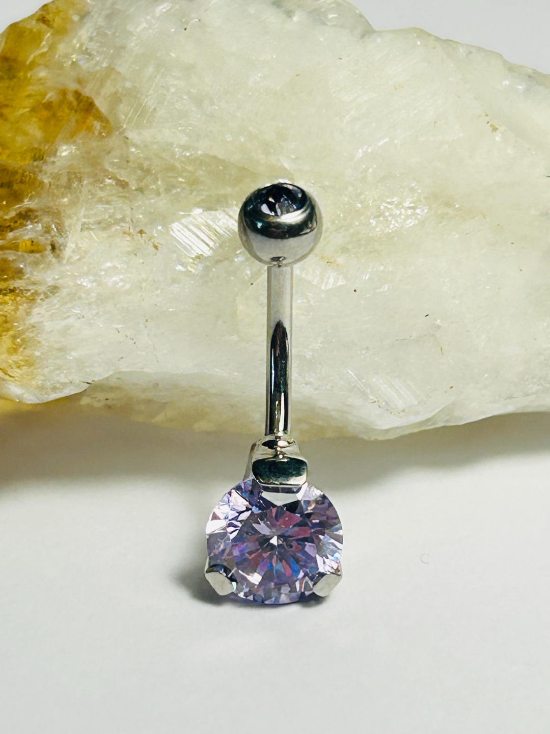 Lilac CZ Belly Bar: Surgical Steel Navel Ring, 1.6mm - Etsy