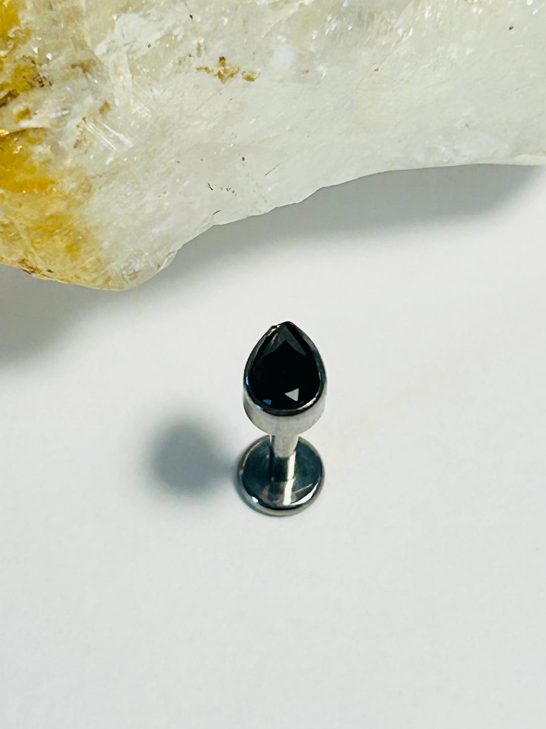 Teardrop Labret Stud - Black CZ Teardrop Labret Stud - Internally ...