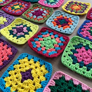 Set of 24 Granny Square Set, Premade Neon Granny Squares, Crochet ...