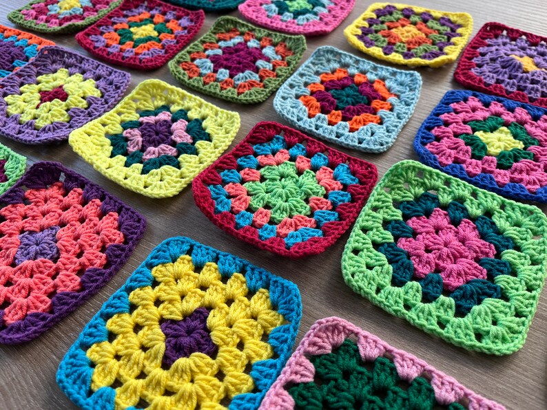 Set of 24 Granny Square Set, Premade Neon Granny Squares, Crochet ...