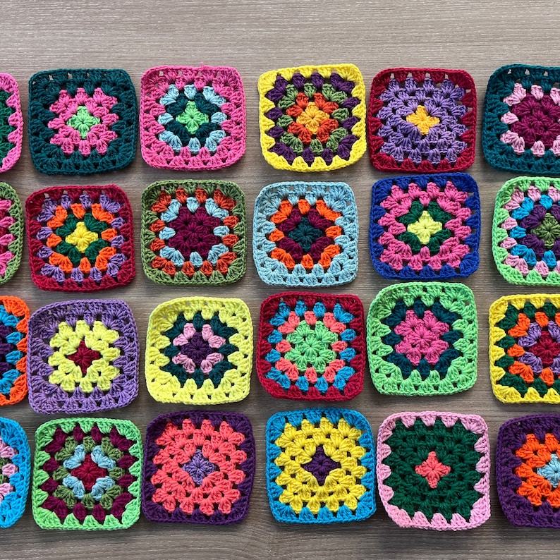 Set of 24 Granny Square Set, Premade Neon Granny Squares, Crochet ...