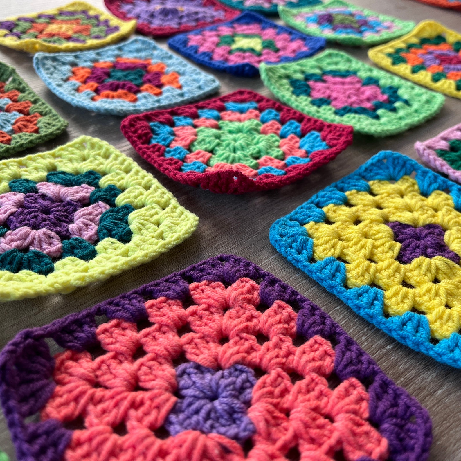Set of 24 Granny Square Set, Premade Neon Granny Squares, Crochet ...