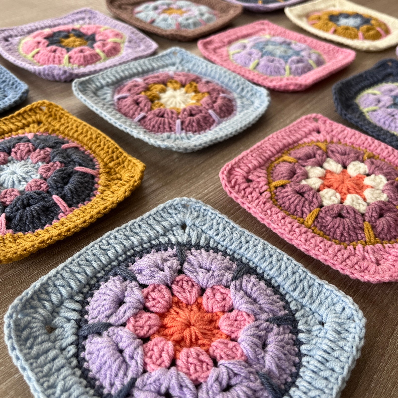 Set of 12 Pastel Granny Square Kit, Premade Crocheted Granny Squares ...