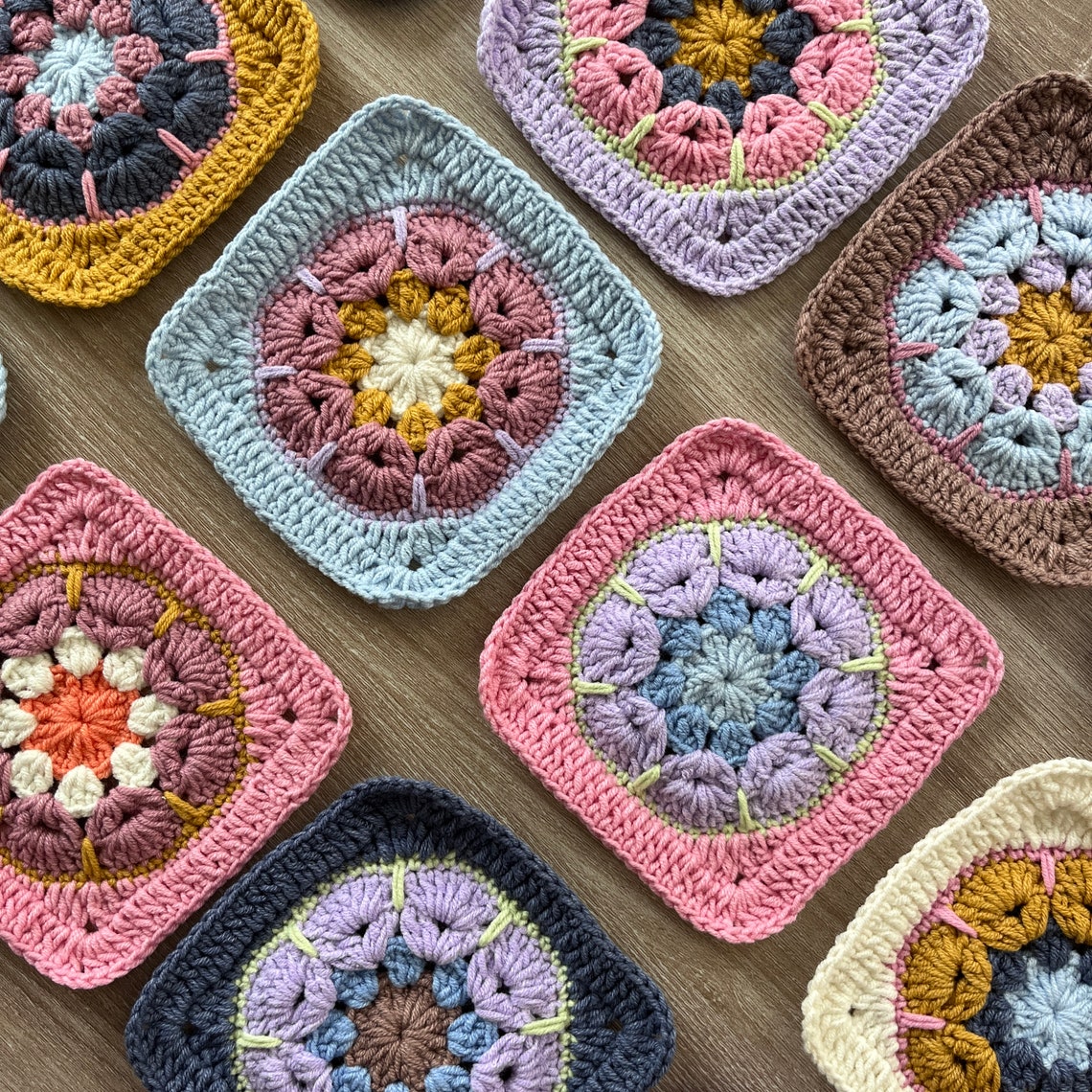 Set of 12 Pastel Granny Square Kit, Premade Crocheted Granny Squares ...