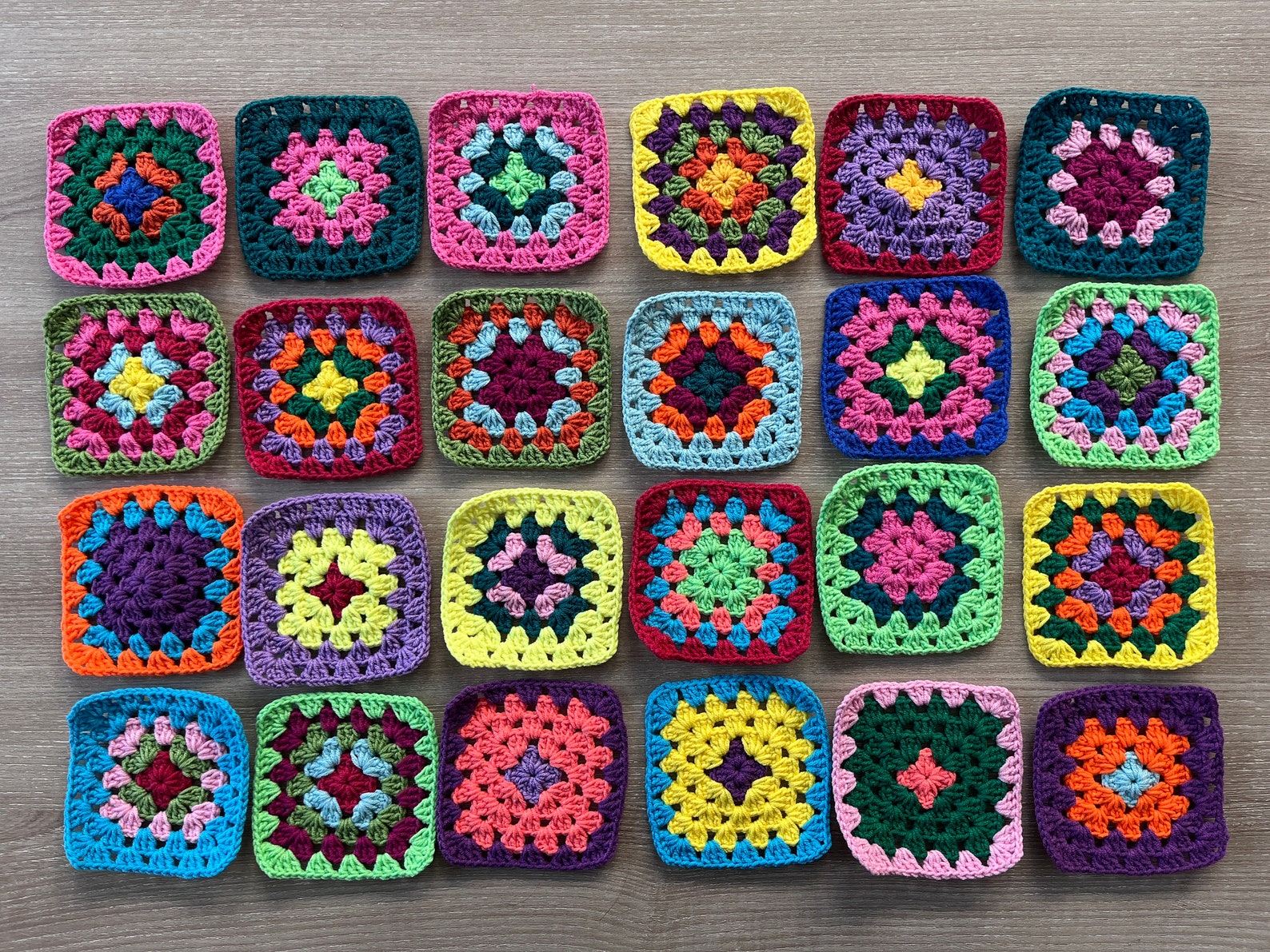 Set of 24 Granny Square Set, Premade Neon Granny Squares, Crochet ...