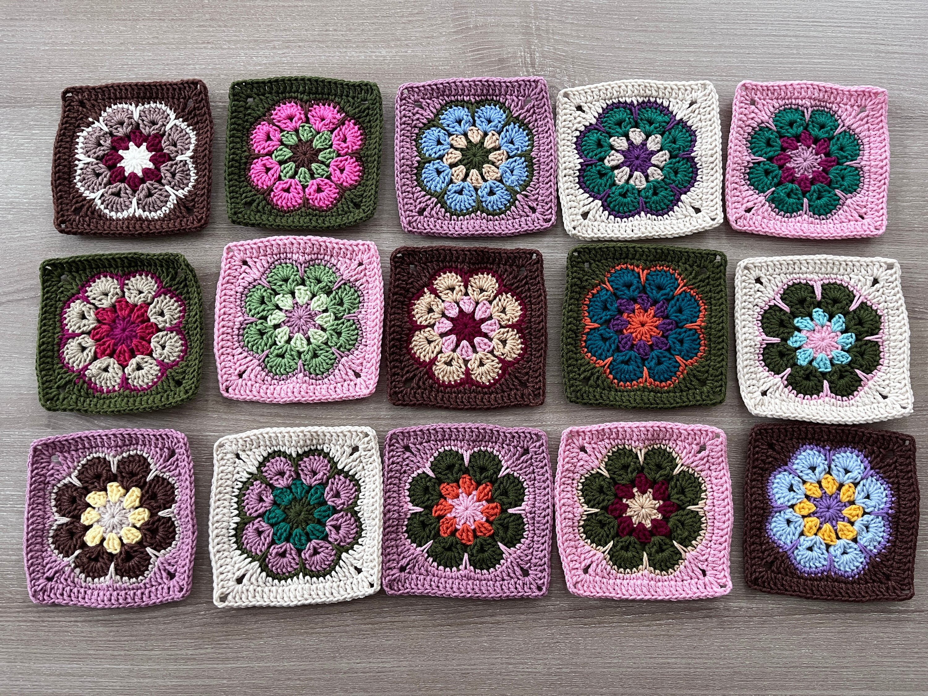 Set of 15 Afghan Granny Square Kit, Premade Crocheted Granny Squares ...