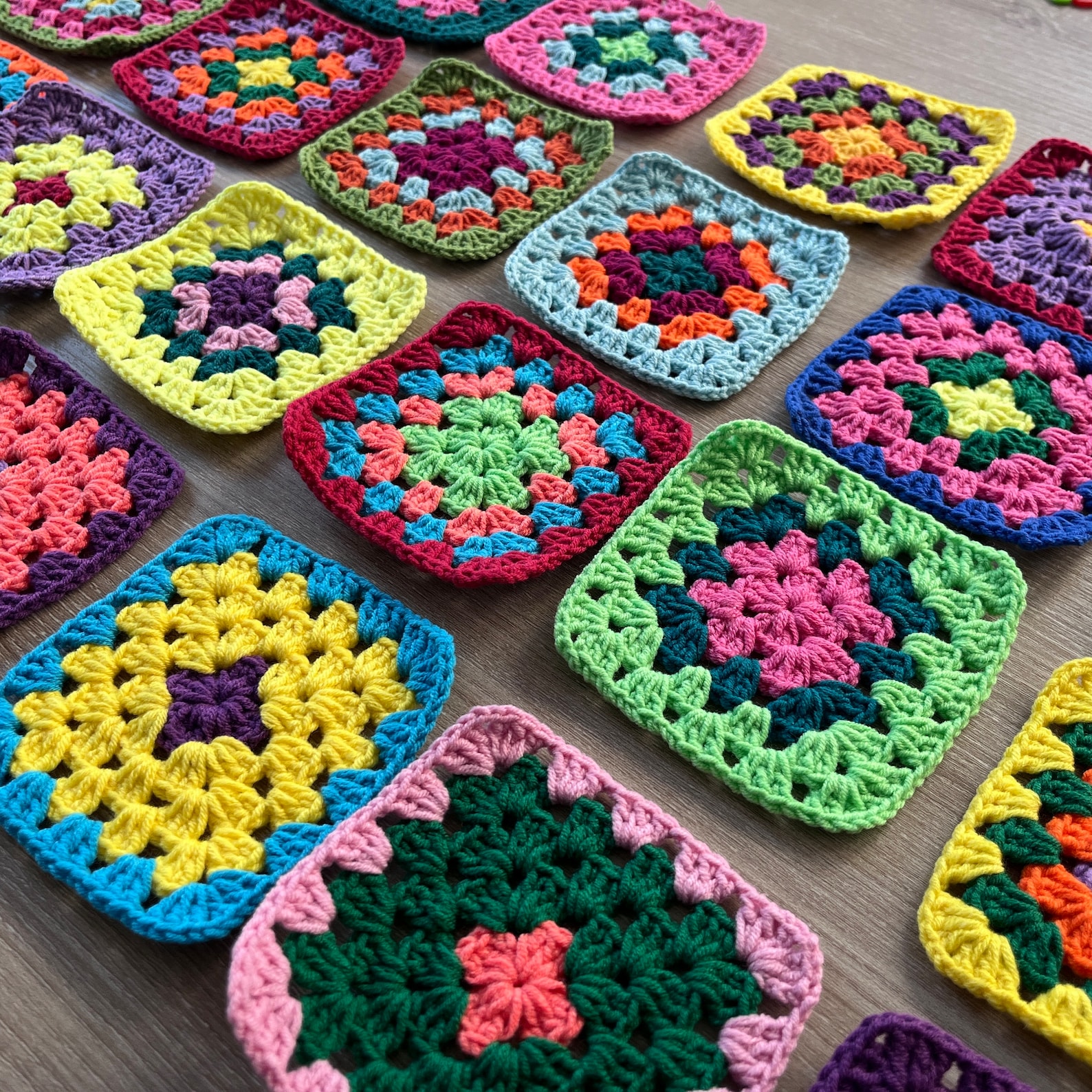 Set of 24 Granny Square Set, Premade Neon Granny Squares, Crochet ...