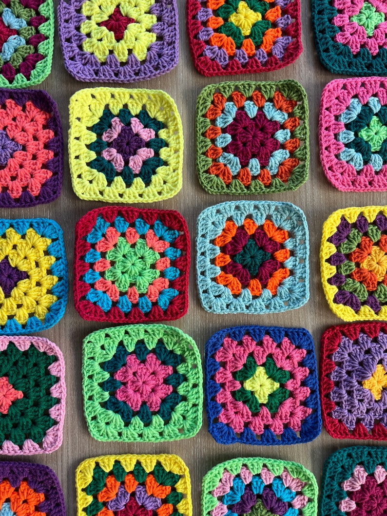 Set of 24 Granny Square Set, Premade Neon Granny Squares, Crochet ...