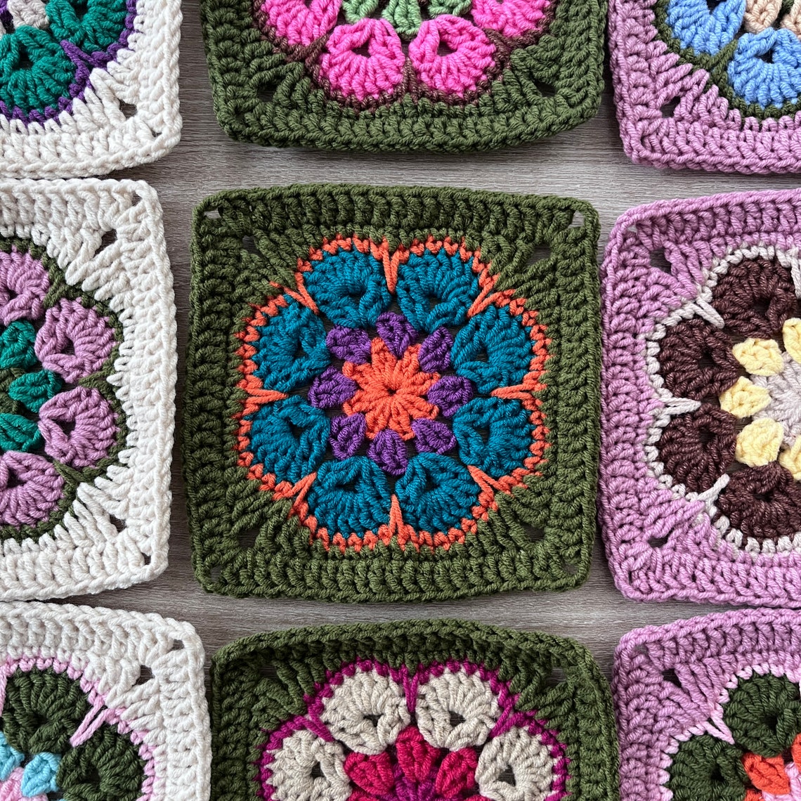 Set of 15 Afghan Granny Square Kit, Premade Crocheted Granny Squares ...