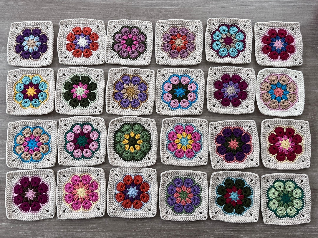 Flower Granny Square Set, Premade Crochet Granny Squares, Crochet Kit ...