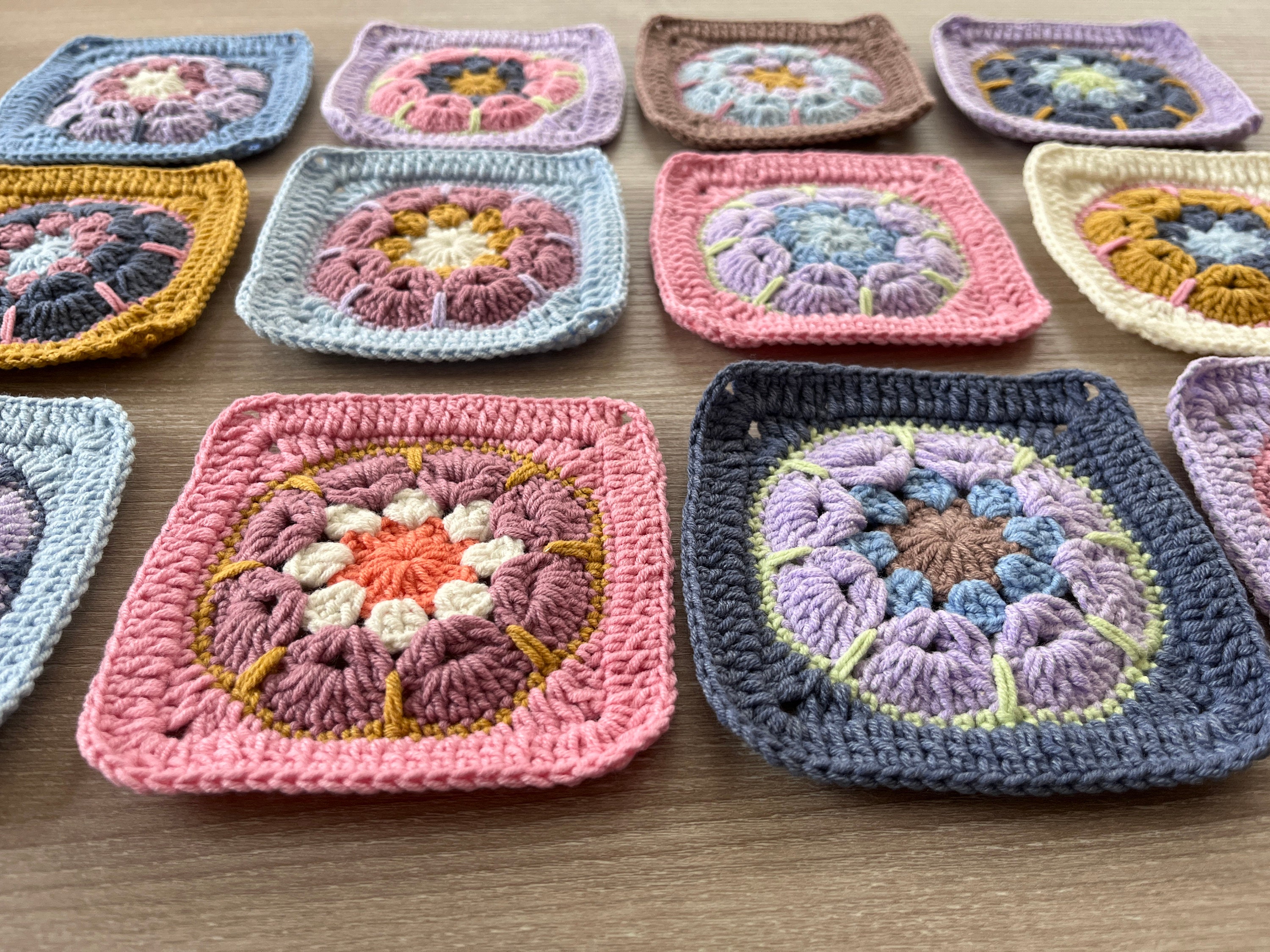 Set of 12 Pastel Granny Square Kit, Premade Crocheted Granny Squares ...