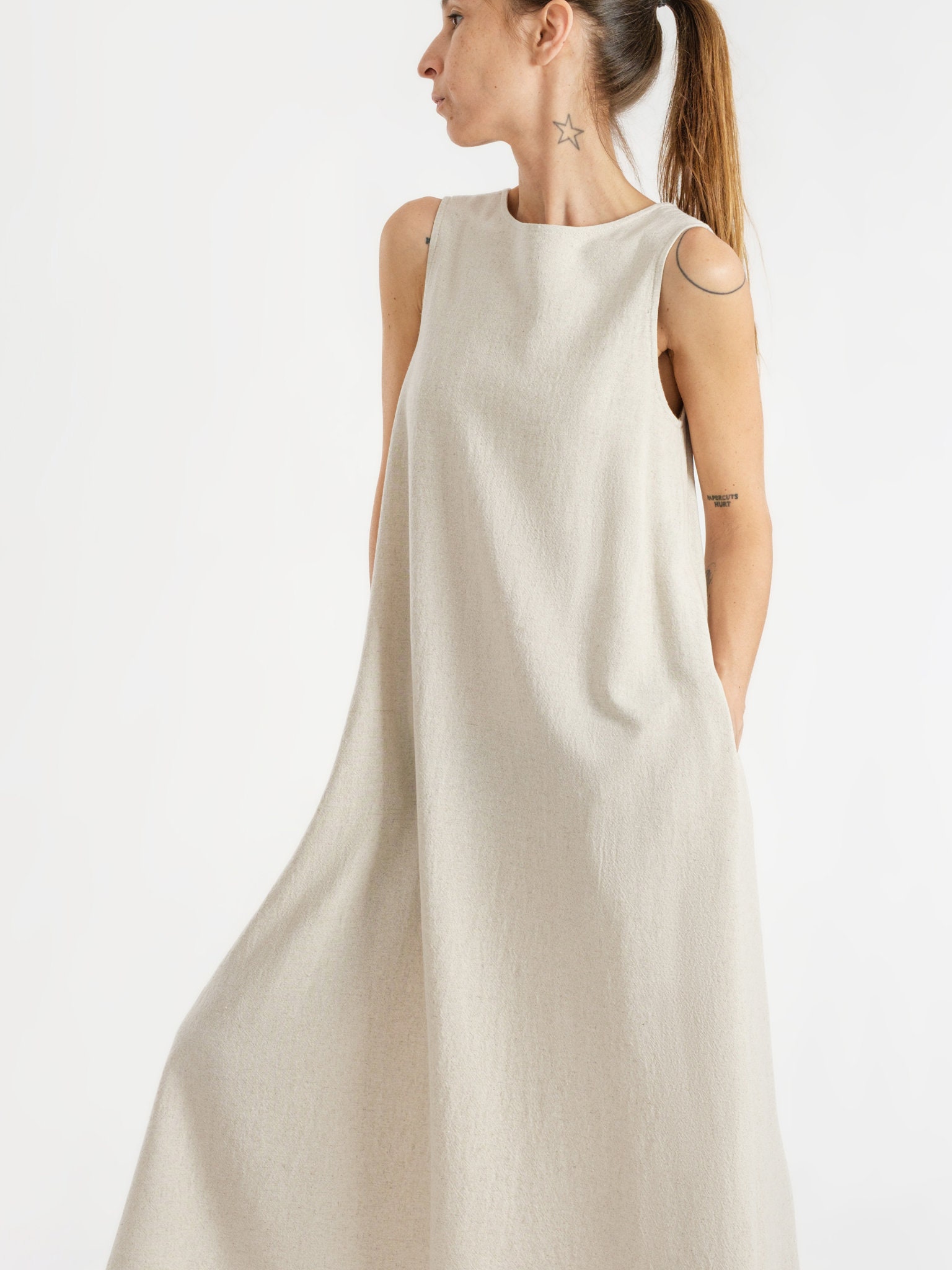 Sleeveless Long Easy-fit Dress With Close Neck | for Women Size 34-48 ...